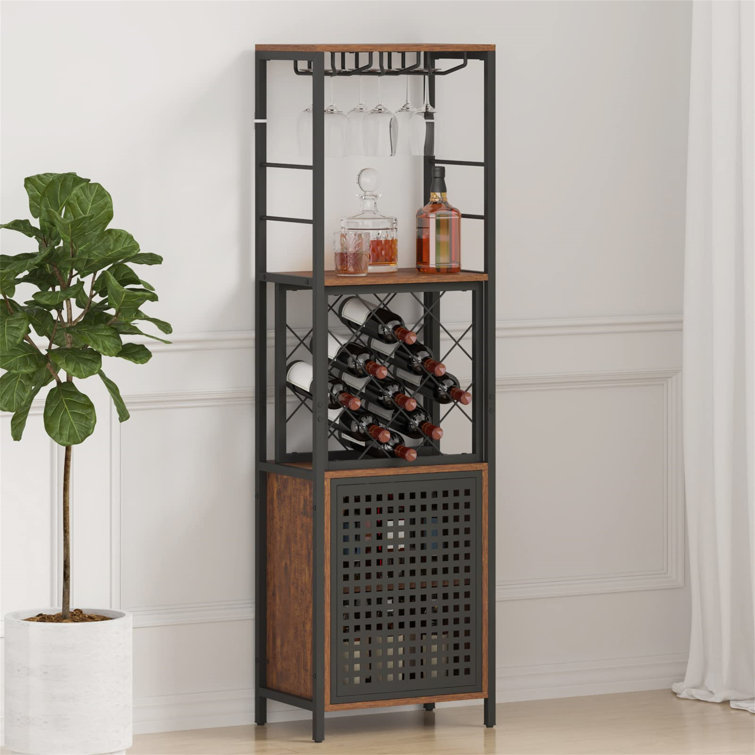 18 Inch Industrial Bar Cabinet Wine Table For Liquor And Glasses Sideboard Buffet Cabinet With Glass Holder Wine Rack Freestanding Farmhouse Wood